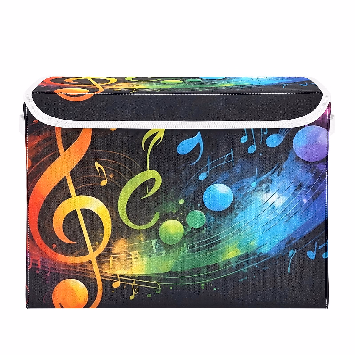 YMGQYJ Storage Cube with Lid Collapsible Rainbow Music Note Print, Large Capacity Foldable Storage Basket Bin Organizer 16.5×12.6×11.8 inches