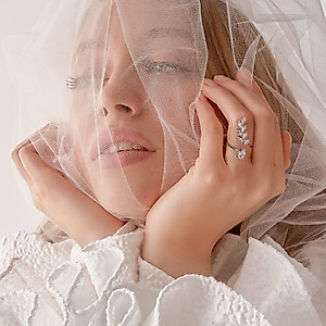 Mytys Fashion CZ Cocktail Rings for Women-Cubic Zirconia Knuckle Rings-Silver Leaf Desigh Open Adjustable Ring