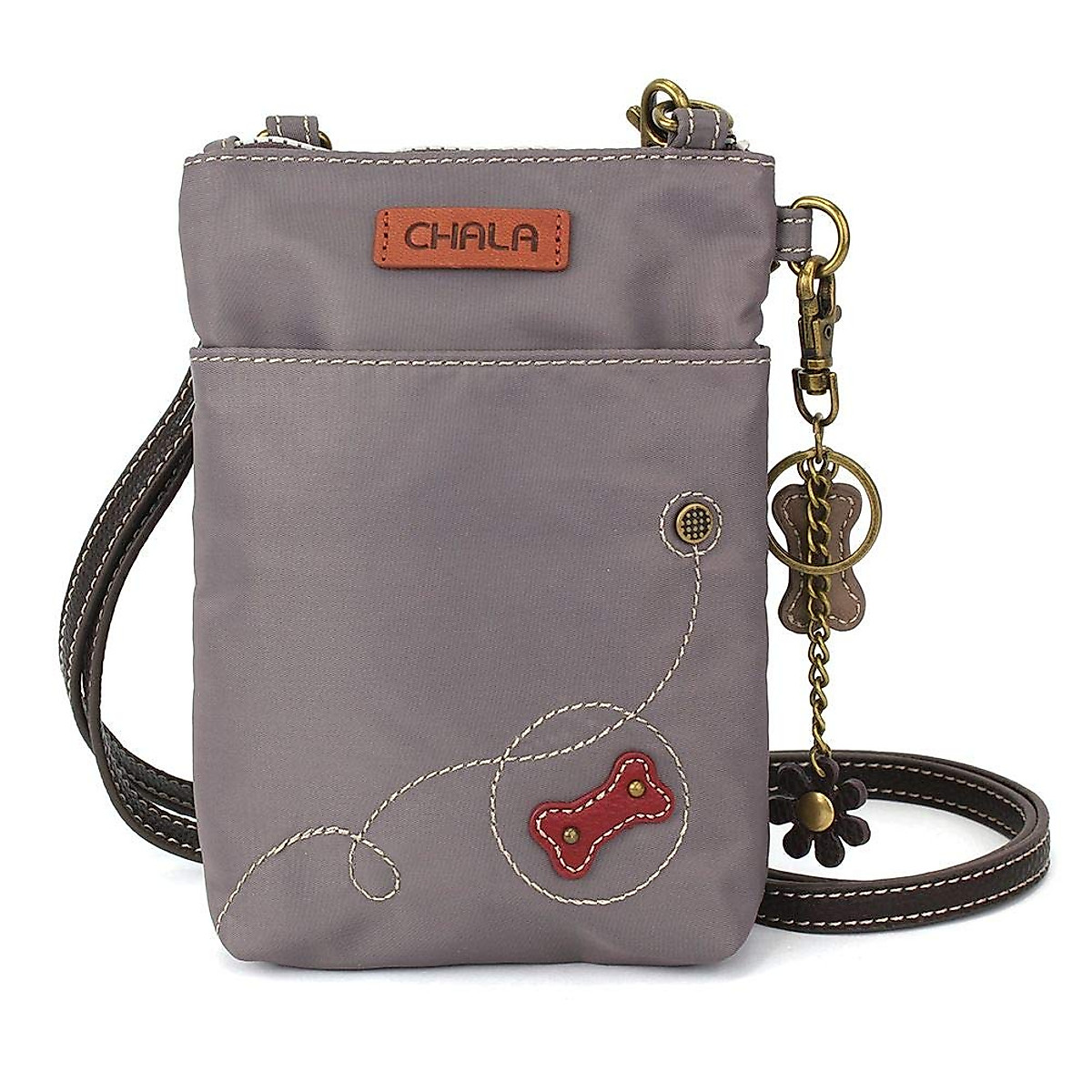 Chala Group Chala Handbags Paw Print Venture Cellphone Crossbody Handbag RFID Protected Dog Mom, Gray