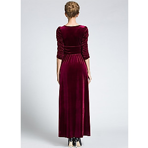 MedeShe Women's Christmas Long Velvet Maxi Dress (14/16, Burgundy Ruched Waist)