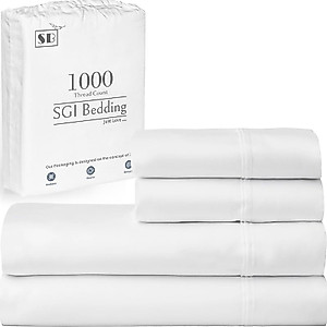 SGI bedding Luxury 4 Piece Egyptian Cotton Sheets King Size - 1000 Thread Count, 100% Cotton Sheets, 15" Deep Pocket Sheet Set, Breathable, Soft and Premium Cotton - White