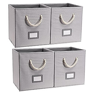HONGKERNE Collapsible Fabric Storage Cubes 13x13x13inch,Foldable Storage Bin for Cube Organizer with Cotton Rope Handle Cube Storage Bins,Cubes Storage Bins for Closet and Shelves-Set of 4 Gray