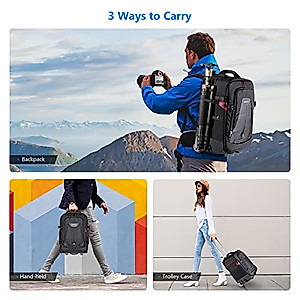 Neewer 2-in-1 Rolling Camera Backpack Trolley Case - Anti-Shock Detachable Padded Compartment, Hidden Pull Bar, Durable, Waterproof for Camera,Tripod,Flash Light,Lens,Laptop for Air Travelling(Black)
