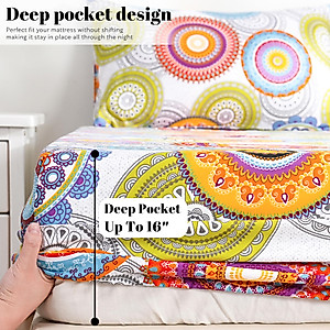 Bedlifes Twin Sheets Set Ultra Soft Breathable Silky Bed Sheets Deep Pocket 100% Microfiber Bedding Sheets 3 Piece Twin Size Mandala Patterned