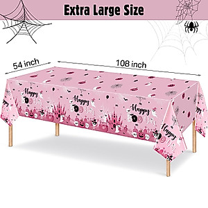 WovWeave 3 Pcs Halloween Tablecloth Happy Boo Day Tablecover Bulk Girl Boo Baby Shower Halloween Tablecloth Plastic Pink Halloween Decorations for Girl Halloween Birthday Party Supplies 108x54 Inch