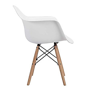 CangLong Natural Wood Legs Mid Century Modern DSW Molded Shell Lounge Plastic Arm Chair for Living, Bedroom, Kitchen, Dining, Waiting Room, Set of 1, White