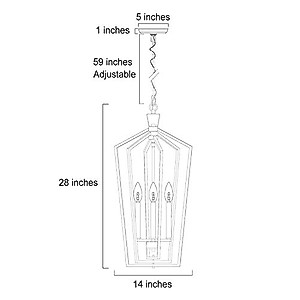 KSANA Gold Chandelier, 4-Light Gold Lantern Pendant Light with Adjustable Framework for Kitchen, Dining Room, 14" W x 28.3" H