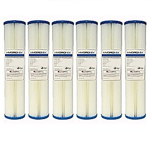 (6 Pack) SPC-45-2020 Pleated Water Filter Whole House Commercial Industrial Washable and Reusable 4.5" x 20" - 20 micron