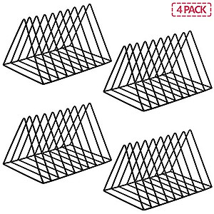 XINFULL 4 Pack Triangle File Storage Holder Racks Iron Desktop Magazine Organizer Metal Newspapers Folders for Office Table Desk Bookshelf Home Decoration, Black