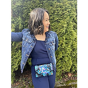 Anna by Anuschka Hand Painted Women’s Genuine Leather 3 in 1 Convertible Crossbody / Clutch / Belt bag - Blue Elephant