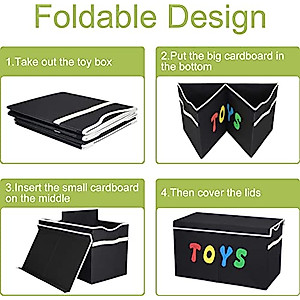 YOLOXO Toy Box Chest, Collapsible Sturdy Storage Bins with Lids, Extra Large Kids Toy Storage Organizer Boxes Bins Baskets for Kids, Boys, Girls, Nursery Room, Playroom, Closet (New Black)