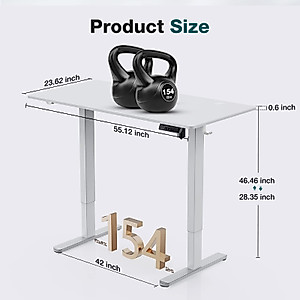 Sweetcrispy Electric Standing Desk, 55 x 24in Adjustable Height Electric Stand up Desk Standing Computer Desk Home Office Desk Ergonomic Workstation with 3 Memory Controller, White