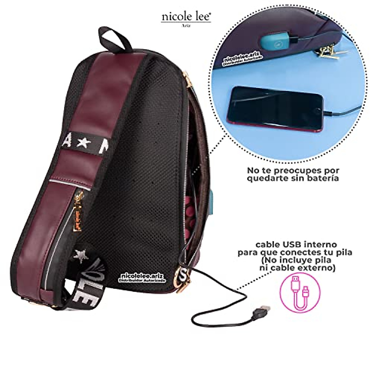 Nicole Lee Sling Backpack with USB Charging and Earphone Ports, Top Handle Travel School Crossbody Bag, Adjustable Strap (Success in New York)