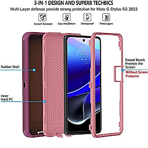 ONOLA Moto G Stylus 5G 2022 Case with HD Screen Protector, WineRed Pink TPU+PC Shock-Absorbent Cover [Not for 2021/4G]