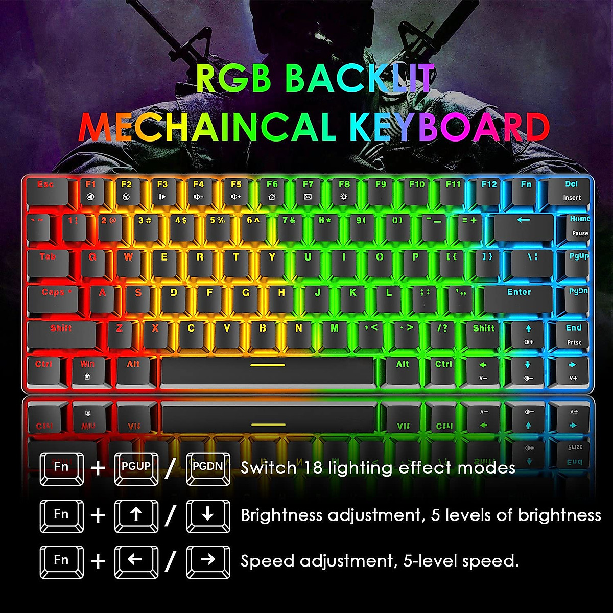 XINMENG Wired Gaming Keyboard and Mouse Combo, Compact 82 Keys RGB Blackit Mechanical Keyboard and Adjustable 8000DPI Lightweight Honeycomb Design Mouse, Spill-Resistant for Desktop, Computer, PC