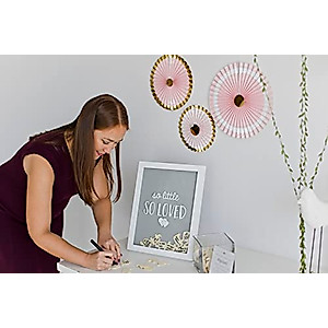 Pearhead So Little So Loved Wooden Elephant Token Frame, Little Wishes Signature Baby Shower Guestbook Alternative, Gender-Neutral Pregnancy Keepsake With 65 Signature Tokens and Pen, Gray and White