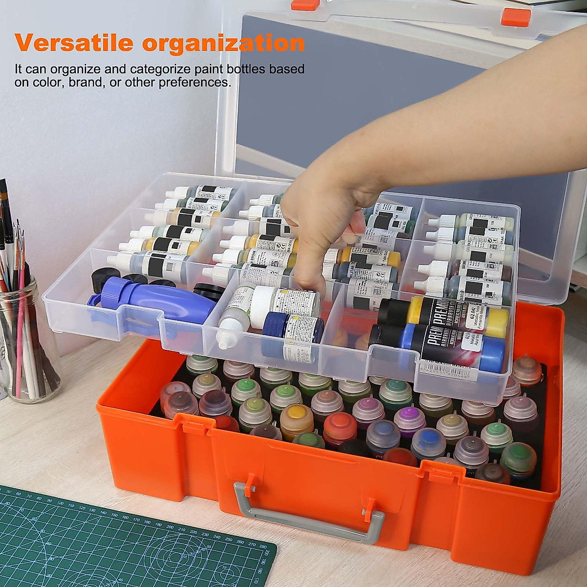 1set Model Paint Organizer with 60 Holes (Diameter 32.5mm) Pigment Bottle Storage Suitcase Dual-layer Portable Box SN03S Miniature Paint Storage
