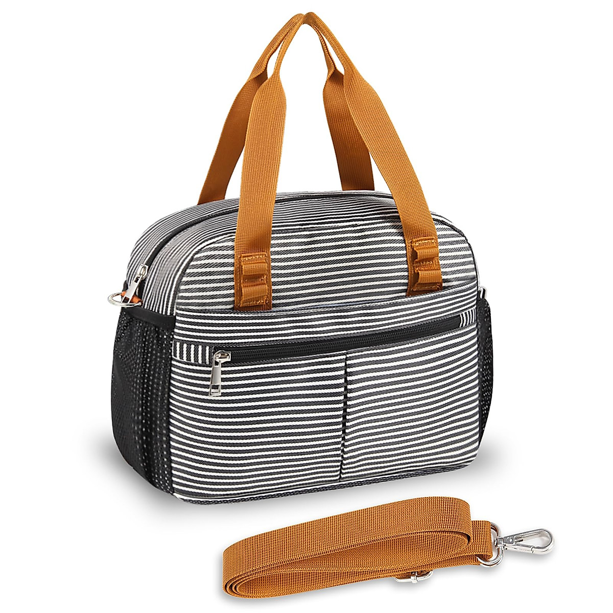 HSHPX Lunch Bag Women Insulated Adult Lunch Box Large Reusable Lunch Tote with Webbing Loop Cute Portable Lunch Cooler with Adjustable Shoulder Strap for Work Office Picnic (Stripe)