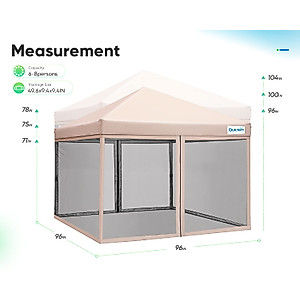Quictent 8'x8’ Pop up Screened Canopy Tent with Mosquito Netting, Portable Easy up Outdoor Screen House Shelter for Patio, Camping and Picnic, Includes Wheeled Carry Bag (Tan)