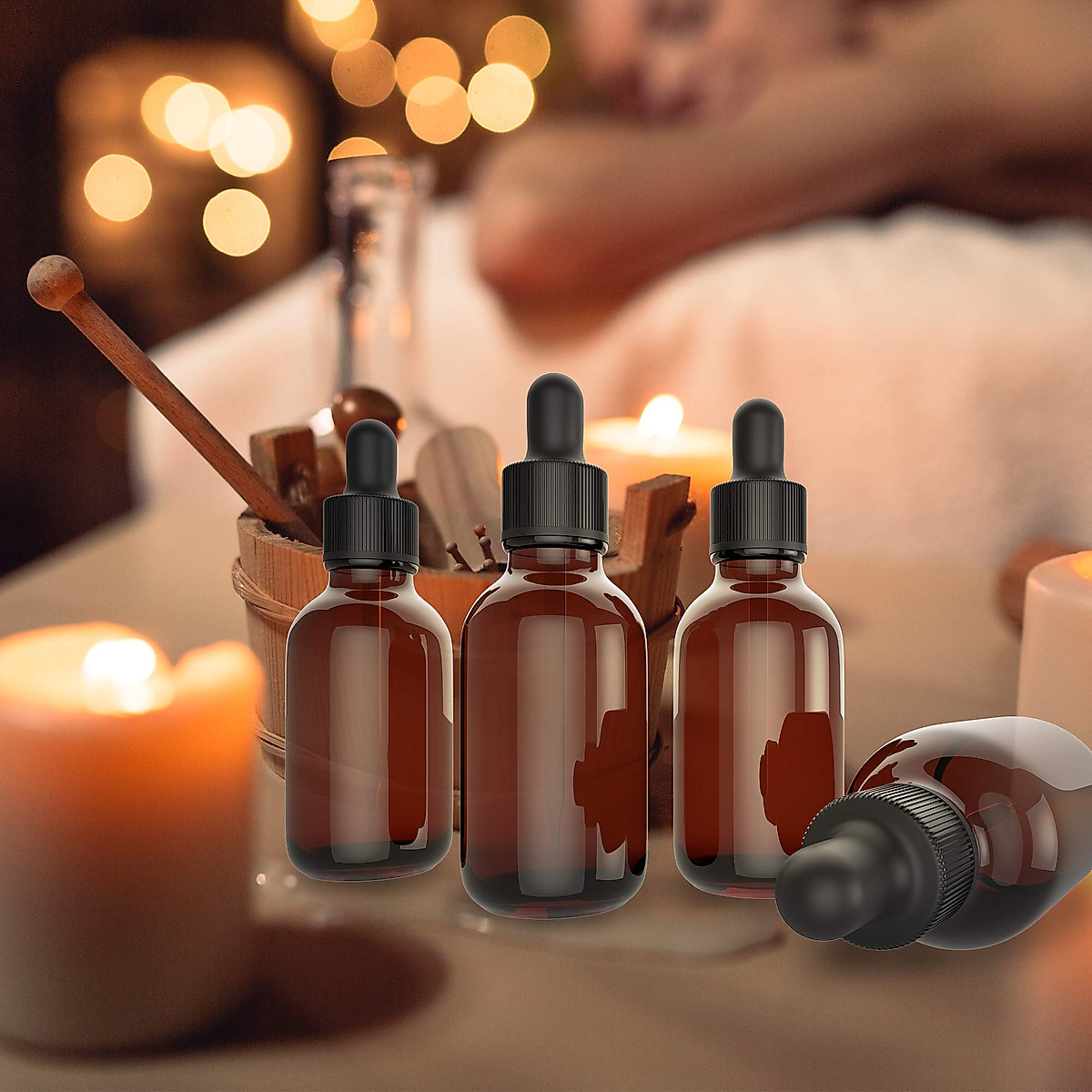 Nylea 12 Pack Essential Oil Dropper Bottles - Round Boston Empty Refillable Amber Bottle with Glass Dropper for Liquid Aromatherapy Fragrance Lot - (2 oz) 60ml