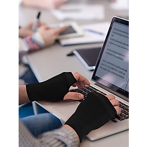 Blulu Fingerless Warm Gloves with Thumb Hole Cozy Half Fingerless Driving Gloves Knit Mittens for Men, Women (Black, 2 Pairs)