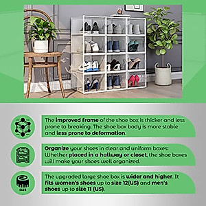 Lanffranchi Shoe Organizer Plastic Storage Boxes-Stackable Rack-Transparent, Ventilation and Dust-proof- sneaker storage for display, Space Saving Bins for Bathroom, Bedroom & Entryway (Medium)