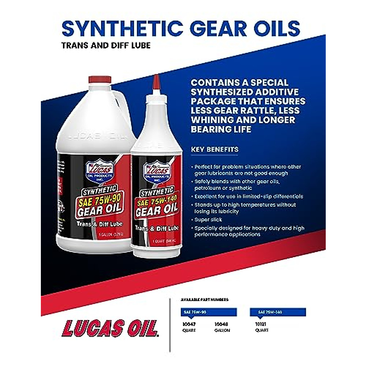 Lucas Oil 10048 Synthetic SAE 75W-90 Gear Oil - 1 Gallon