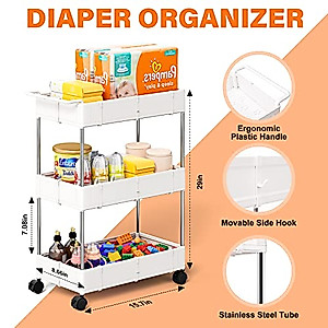 Volnamal Baby Diaper Caddy, Plastic Baby Diaper Holder Organizer – Baby Diaper Organizer for Nursery Diaper Cart for Diapers, Bottles, Toys & Baby Wipes