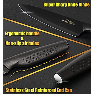 Knife Set, 21 Pieces Kitchen Knife Set with Built in Knife Sharpener Block, Dishwasher Safe, German Stainless Steel Knife Block Set, Steak Knife Sets, Elegant Black