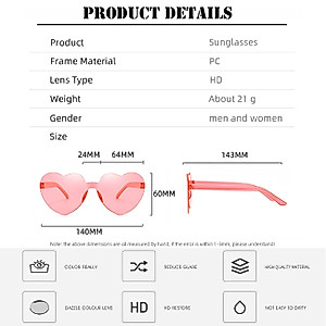 QYVEWY 20 Pack Heart Sunglasses for Women Candy Transparent Rimless Bulk Heart Shaped Glasses for Bachelorette Party Favors (20Orange)