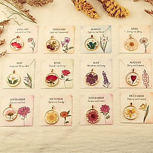 MOLUONAQI Handmade Pressed Flower Pendant Necklace-Birth Flower Women Necklaces, Cute Necklaces, Jonquil Pressed Wildflower Necklace| March Birth Flower Necklace