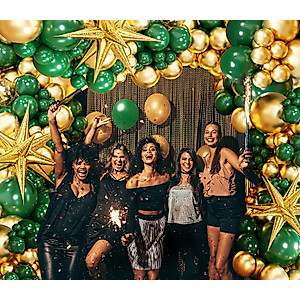 FOTIOMRG Green and Gold Balloon Arch Kit with 3pcs Star Balloon, Emerald Forest Dark Green Balloons Metallic Gold Balloons for Birthday Baby Shower Wedding New Years Party Decorations