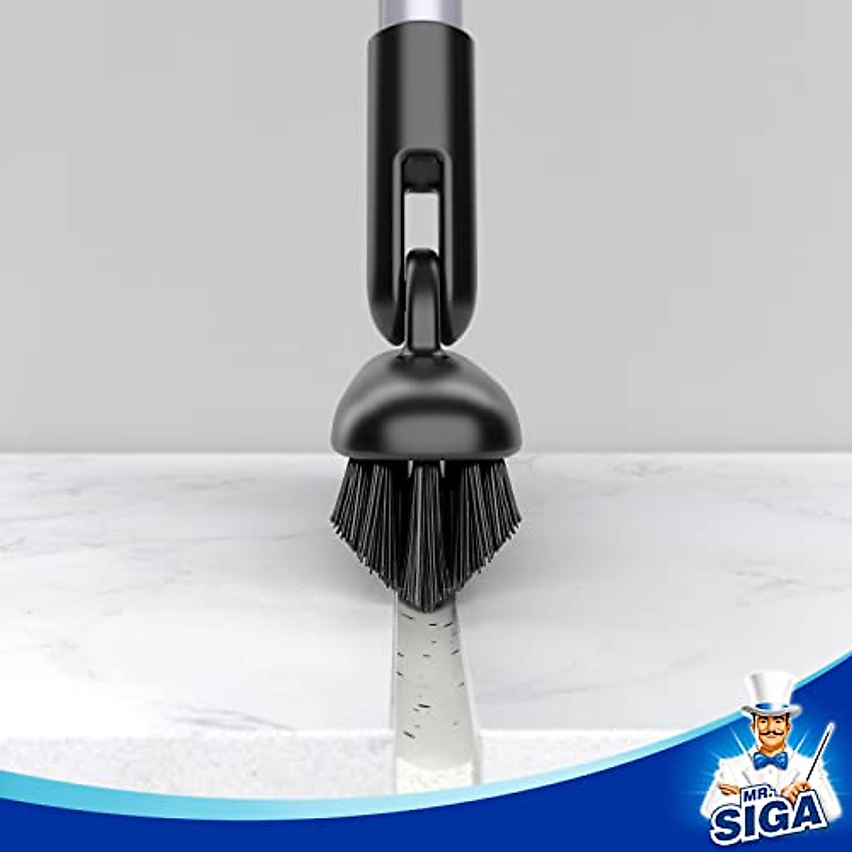 MR.SIGA Heavy Duty Grout Scrub Brush with Long Handle, Shower Floor Scrubber for Cleaning, Tile Scrub Brush with Stiff Bristles