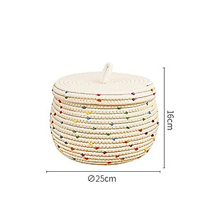 PLUT Storage Basket with Lid, Handmade Cotton Rope Storage Box Large Capacity Multipurpose Home Desktop Makeup Organizer Snack Box
