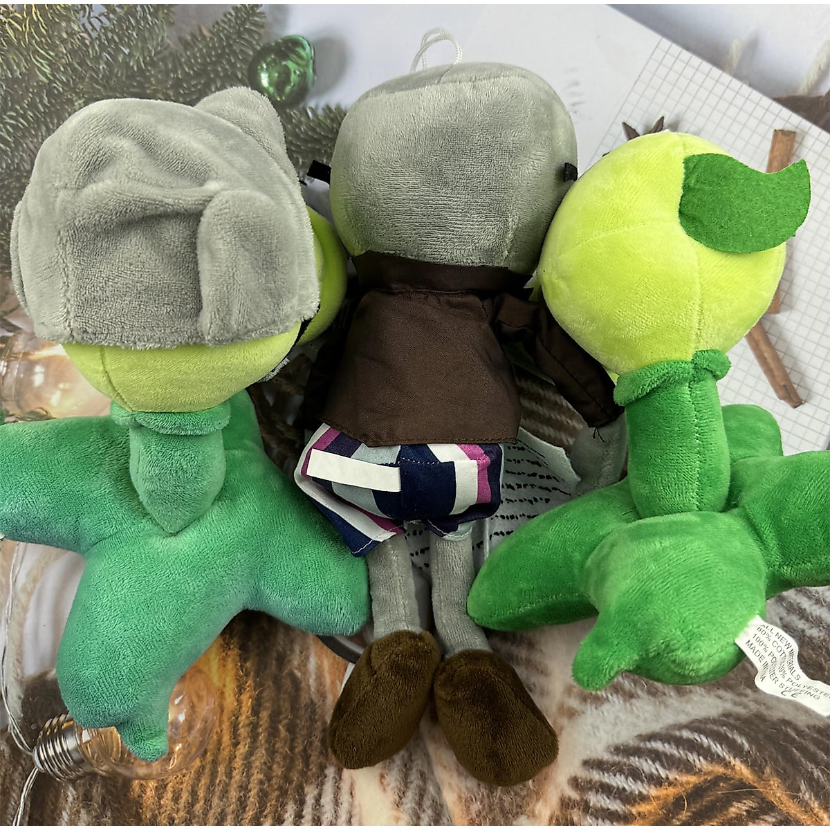 JHESAO 3 PCS Plants and Zombies Plush Plants Sets Zombies Toy Pea, 1 2 Stuffed Soft Gatling Pea Doll, Newspaper Zombie PVZ Plush Figure Doll New