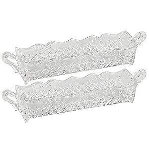 HOME-X Clear Glass Relish or Cracker Tray, Crystal Serving Tray – Set of 2, 11 ¾” L x 2 ½” W x 1 ½” H