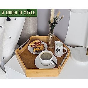 Comfify Honeycomb Serving Trays with Handles – Set of 2 Bamboo Hexagon Nesting Trays – Large, and Small Trays Set for Food, Ottoman Décor & More – Modern Trays for Breakfast -Natural