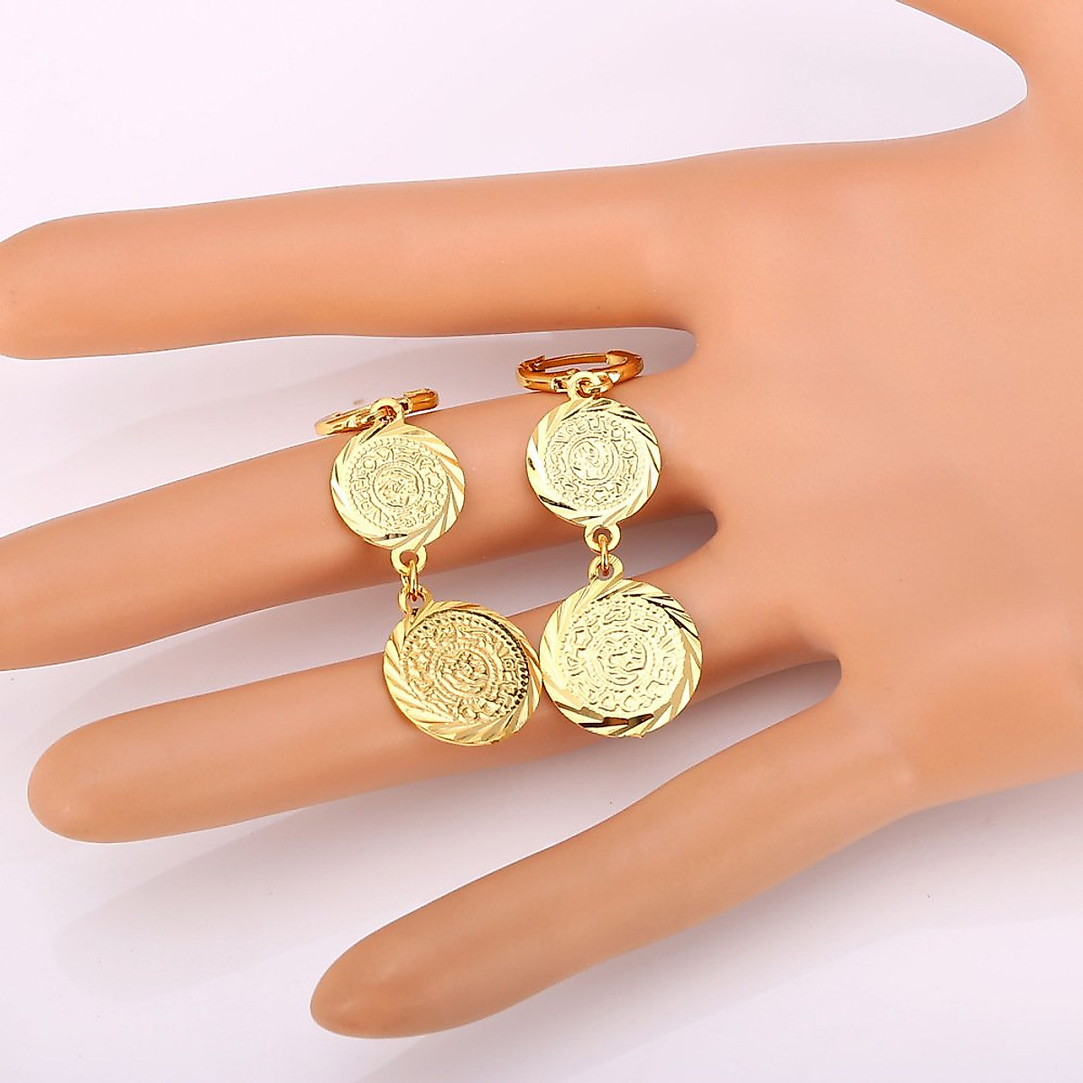 U7 Small Huggie Hoop Middle East Arab Muslim Jewelry|18K Gold Plated Coin Dangle Drop Earrings for Women