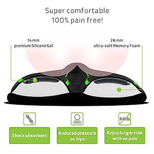 RONUX Narrow Gel Bike Seat Cushion - Extra Soft Comfy Bicycle Seat Cover - [ Extra Memory Foam & Gel ] for Peloton Bike, Stationary, Exercise, Electric, Road & Mountain Bikes - Women & Men - Green