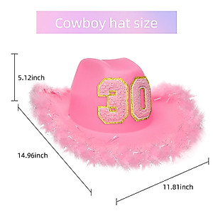 JUSTOTRY 30th Birthday Magenta Cowboy Hat - 30TH Birthday Outfit Gifts for Women Cowgirl Hats with Wide Brime for 30th Birthday Decorations