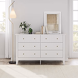 FOTOSOK White Dresser, Chest of Drawers, Modern 6 Drawer Double Dresser with Deep Drawers, Wide Storage Organizer Cabinet for Living Room, Hallway
