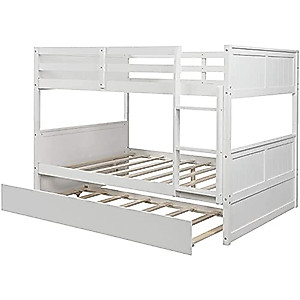 ATH-S Full Over Full Bunk Bed with Trundle, Solid Wood Bunk Beds with Full-Length Safety Guard Rail and Ladder, Can be Separated to 2 Full Size Platform Beds, for, Teens and Adults (Espresso, New)