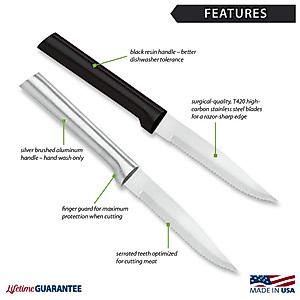 Rada Cutlery Serrated Steak Knife, W205/2, Black Handle, Pack of 2