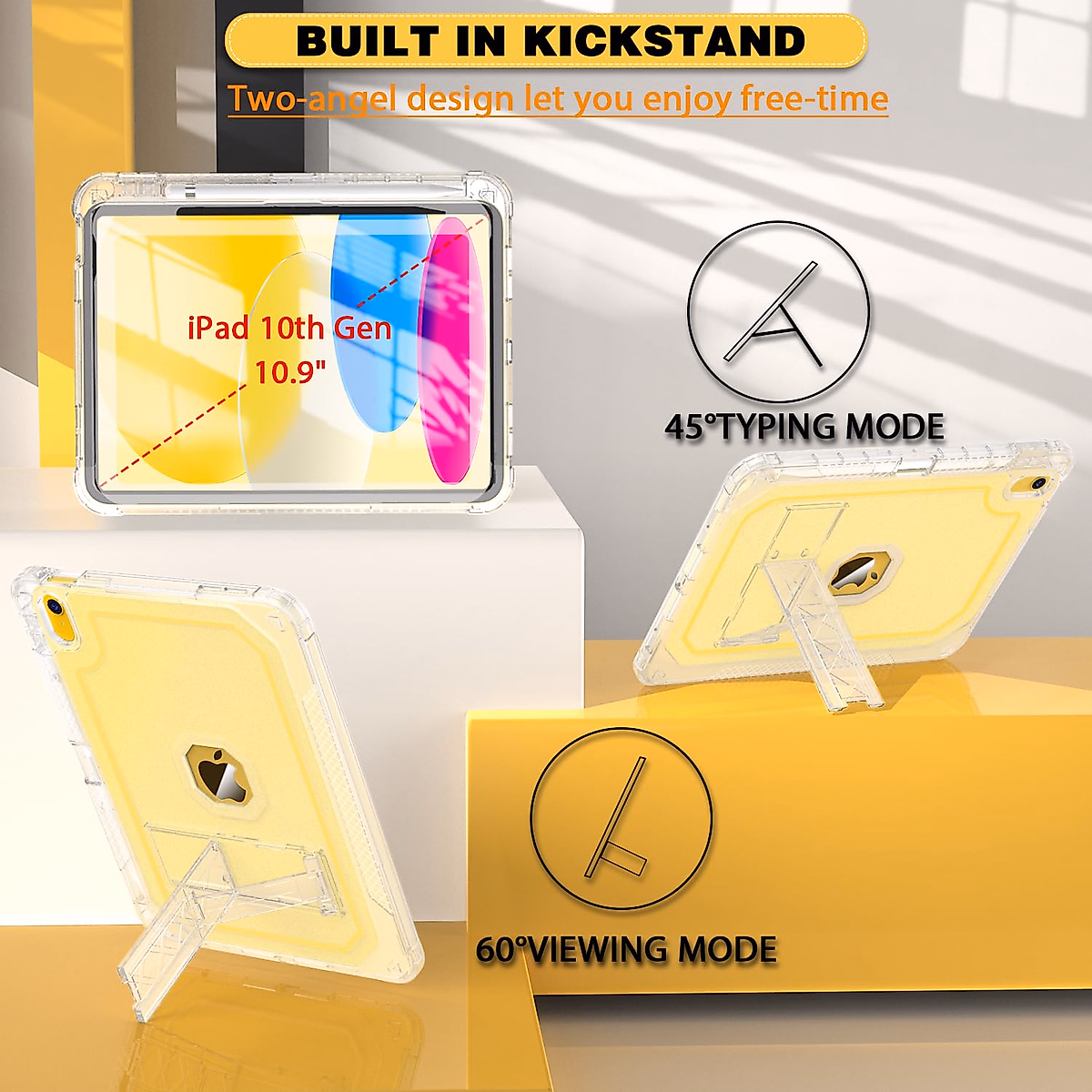 ZoneFoker Case for iPad 10th Generation 10.9 Inch 2022 with Pencil Holder, iPad 10 Gen 10.9 Translucent Slim Cover with Stand for Kids Girls