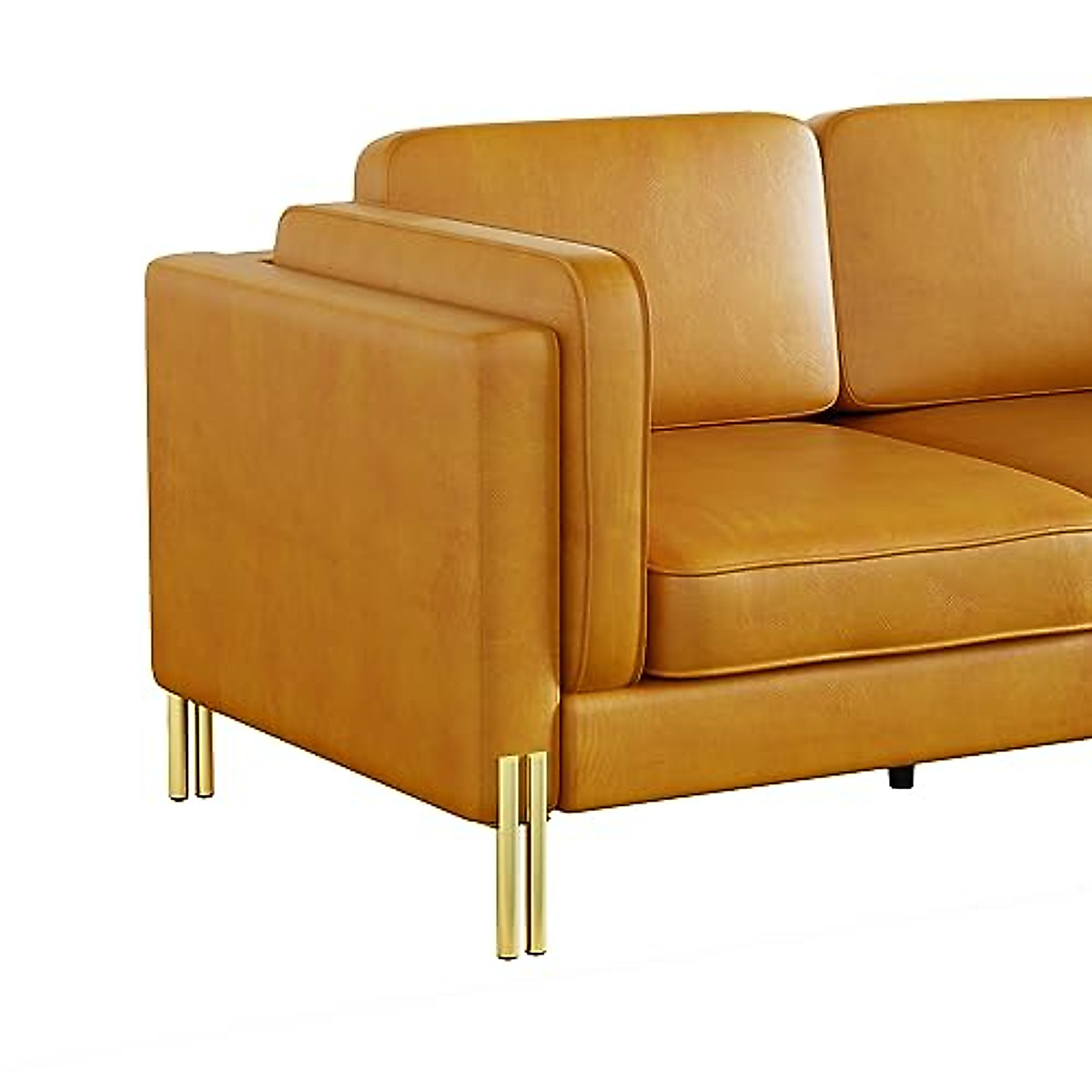 Goohome 94.88" Large PU Faux Leather Sofa, Mid-Century Modern Comfort Breathable Upholstered 3-Seater Sofá with Gold Metal feet and Removable Cushions, for Living Room Furniture Apartment, E-Brown a