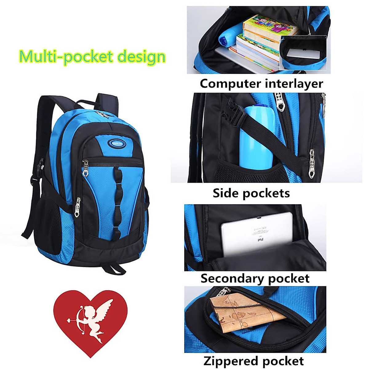 Casual Daypack Book Bags Waterproof School Bag Travel Knapsack Bags for High School Teens Elementary Backpack