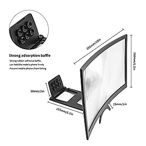 Newseego 12 Inches Phone Screen Magnifier, 3D HD Movie Screen Magnifying with Curved Surface Design Movies Videos Amplifier Foldable Phone Stand Screen Amplifier for All Smartphone - Black