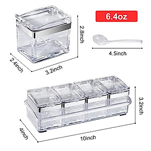 Aogist Kitchen Spice Pots 4 Pieces Clear Seasoning Box, Storage Container Condiment Jars Acrylic Seasoning Box with Cover and Spoon