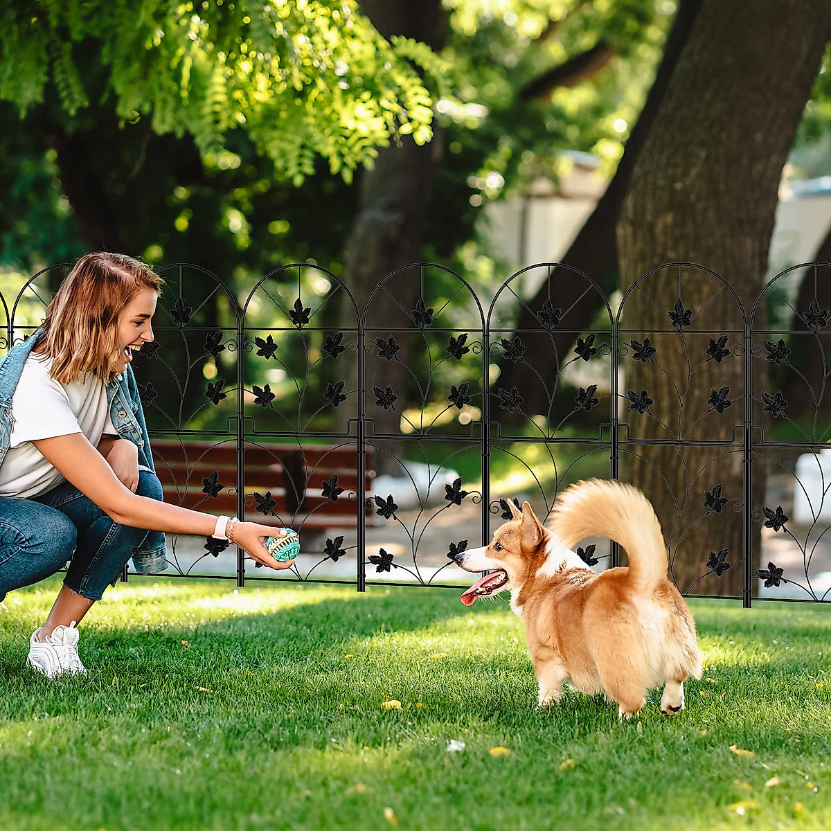 15 Pack Decorative Garden Fence Panels No Dig Fencing, Total 38in (H) x 16ft (L) Coated Metal RustProof Landscape Wire Border Folding Patio Fences Flower Bed Fencing Animal Barrier for Dog