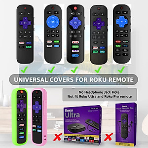（4 Pack） ONEBOM Cover for Roku Remote, Cover for Hisense/TCL Roku TV Steaming Stick/Express Universal Replacement Controller Silicone Sleeve Skin Glow in The Dark （Green Pink Blue Yellow）